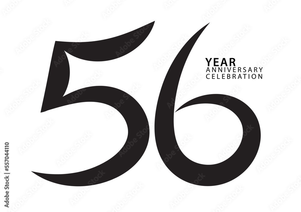 56 year anniversary celebration black color logotype vector, 56 number ...