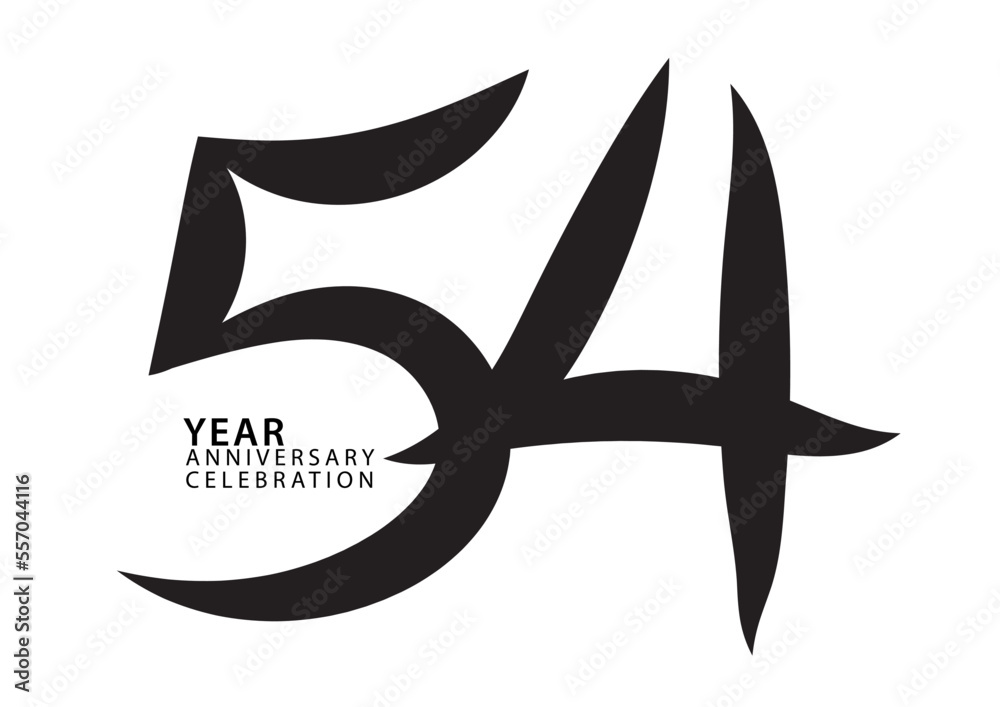 54 year anniversary celebration black color logotype vector, 54 number ...