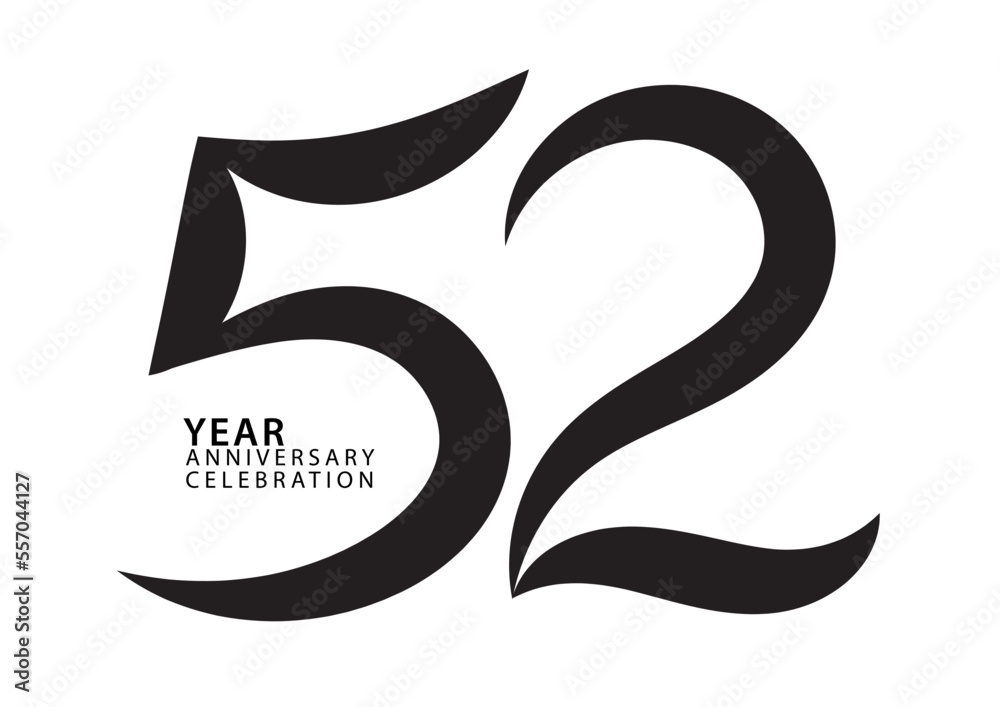 52 year anniversary celebration black color logotype vector, 52 number ...