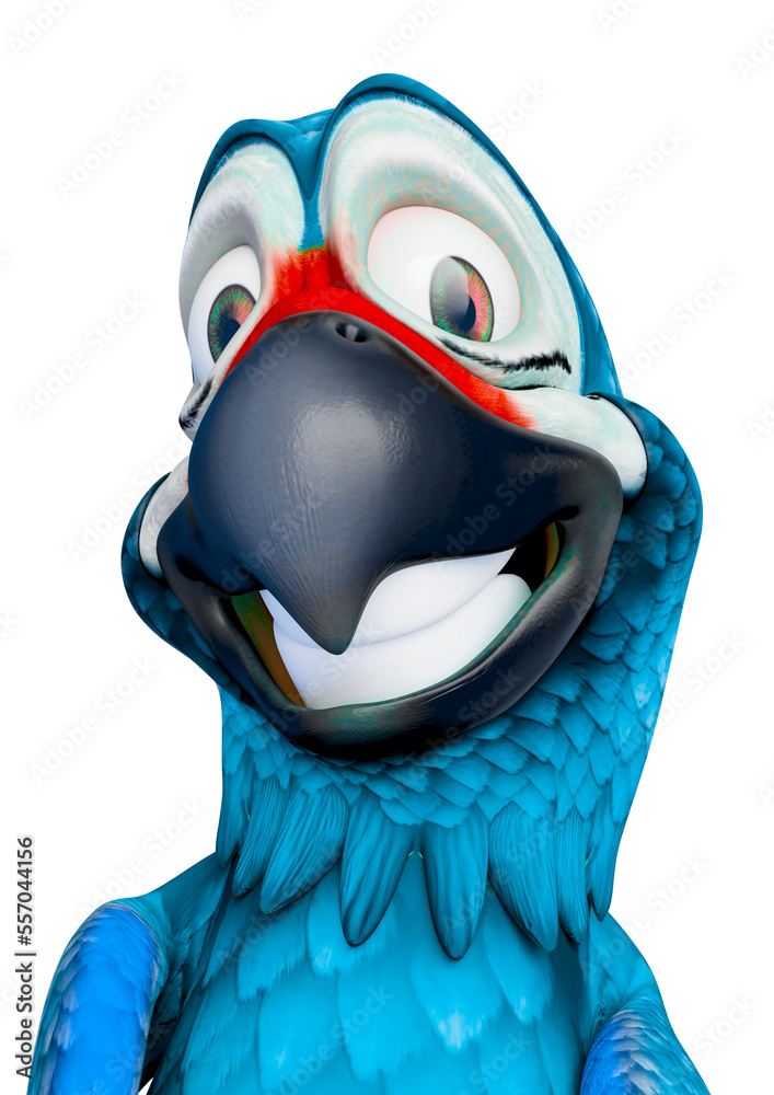 green parrot cartoon doing a goofy face in a white background Stock ...