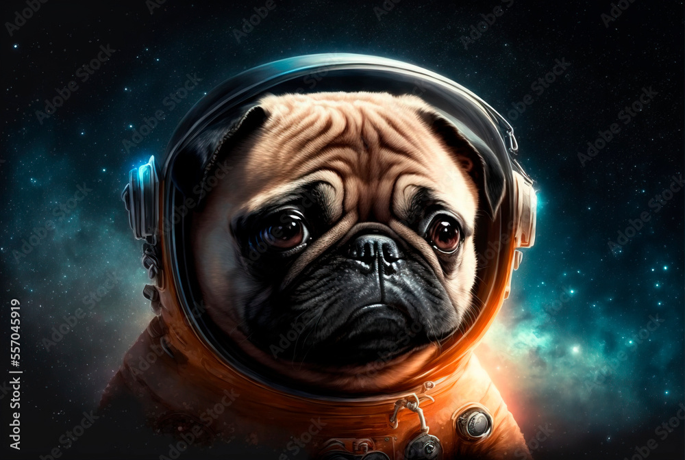 Generative AI illustration of the french bulldog in a spacesuit on the ...