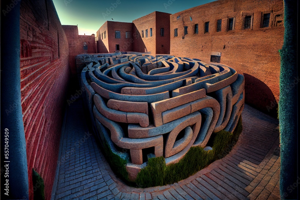 Generative AI abstract render of a brick maze Stock Illustration ...