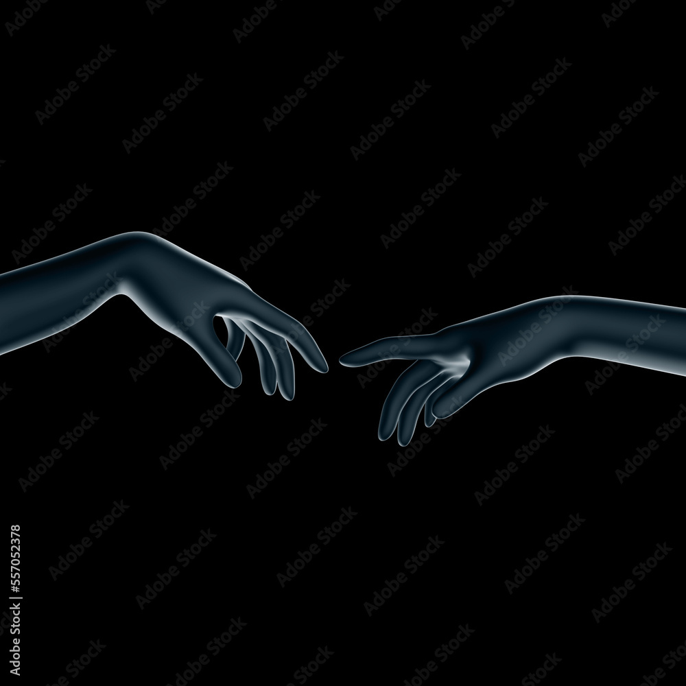 3D render illustrating two hands touching each other, composed like ...