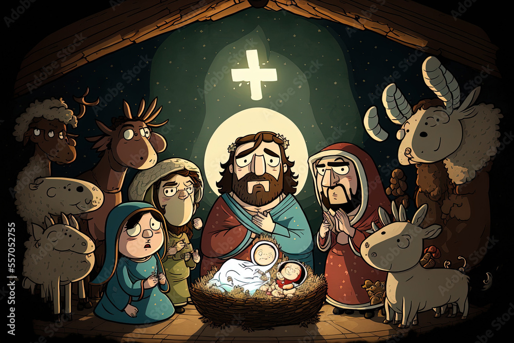 Jesus Christ's nativity in cartoon form. Generative AI Stock ...