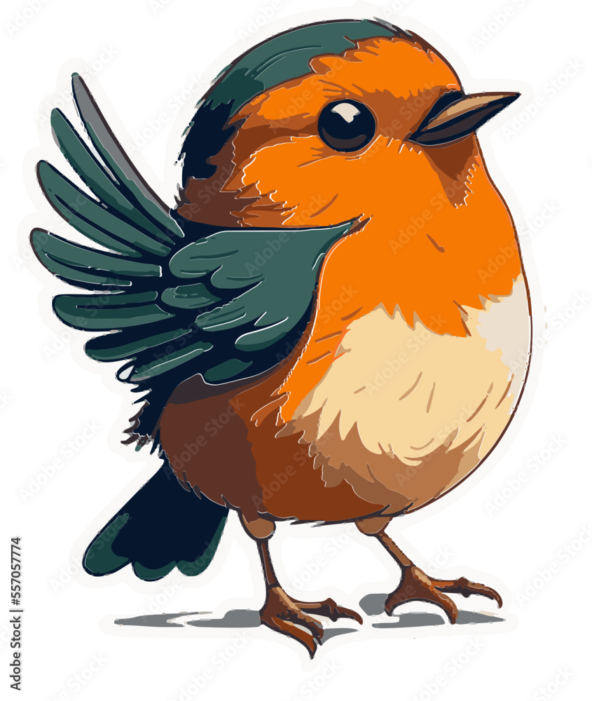 Vecteur Stock Rotkehlchen European Robin Vektor Cute Happy Bird Sketch ...
