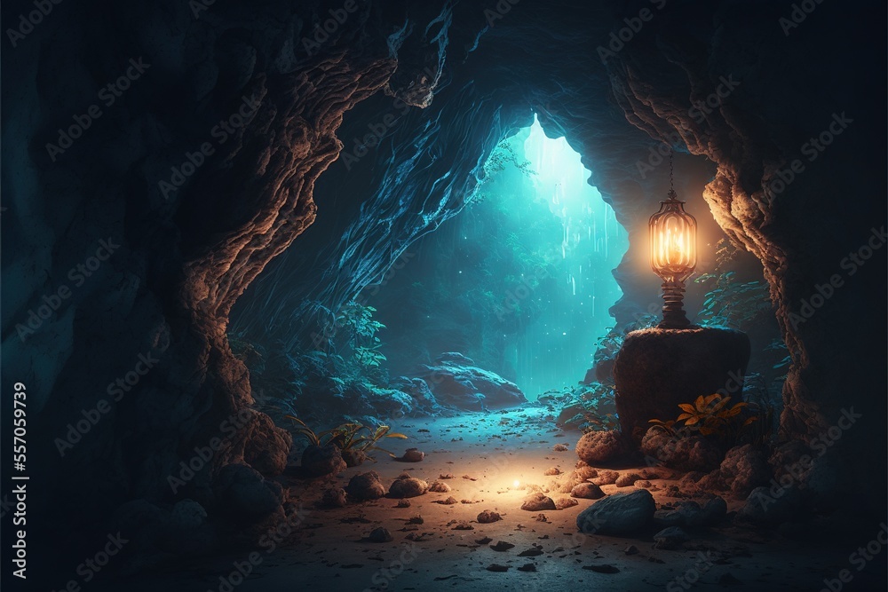 A beautiful fantasy environment of a mystical cavern with magical crystals. Stock Illustration ...