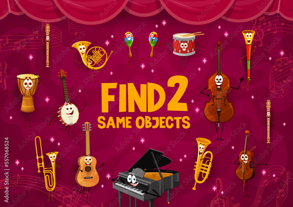 Find two same cartoon musical instrument characters. objects compare ...