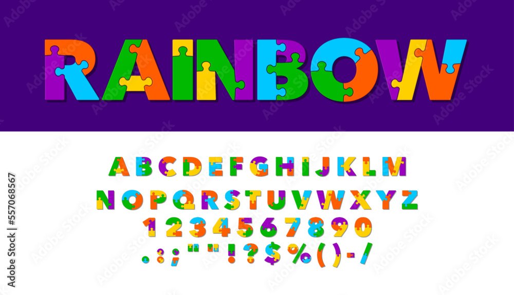 Puzzle font type, jigsaw typeface or creative alphabet letters, vector ...