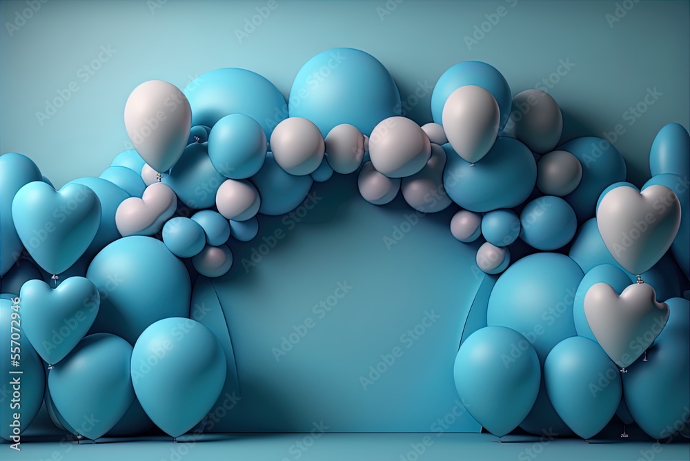 Blue balloons against a white wall serves as a backdrop for a variety ...