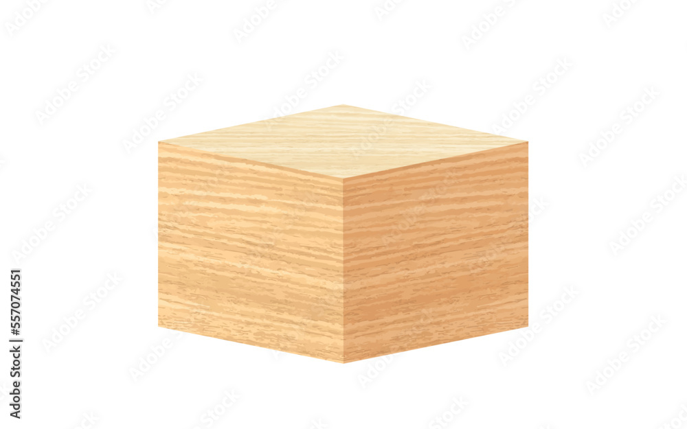 Vector realistic wooden square box. 3d isometric wooden cube shape ...
