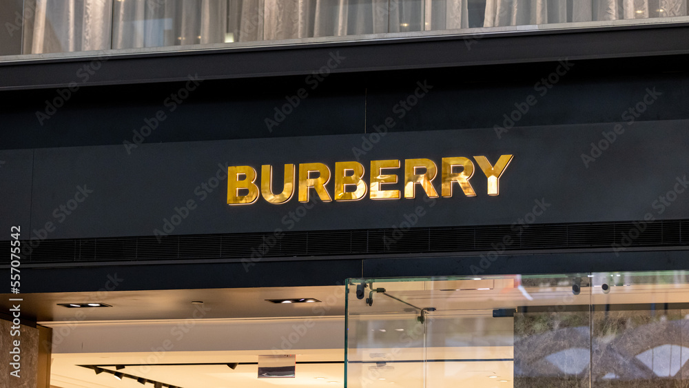 Los Angeles, California \ USA - July 26 2022: Sign and logo of Burberry ...