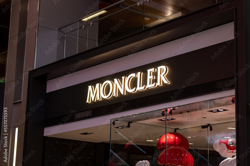 Los Angeles, California \ USA - July 26 2022: Sign and logo of Moncler ...