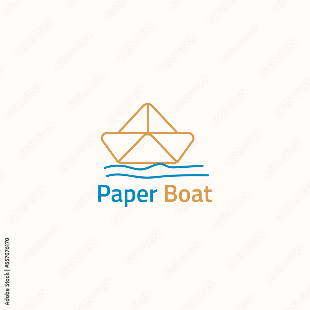 Paper boat logo floating on water. Stock Vector | Adobe Stock