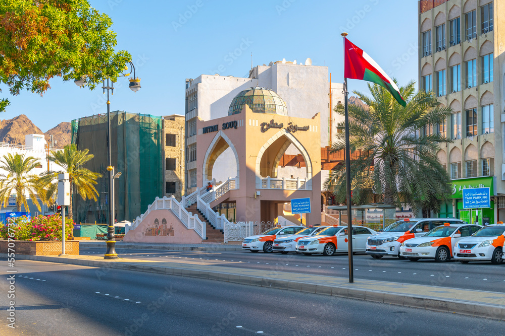 General view of the exterior of the Mutrah Souq, a historic bazaar and ...