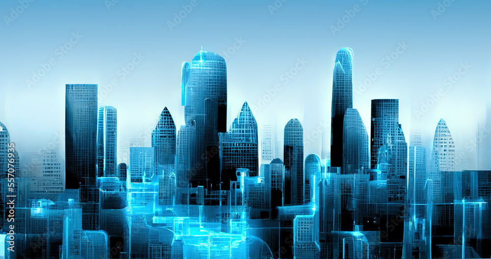 Virtual city skyline.Ai generated image. Not based on any actual scene ...
