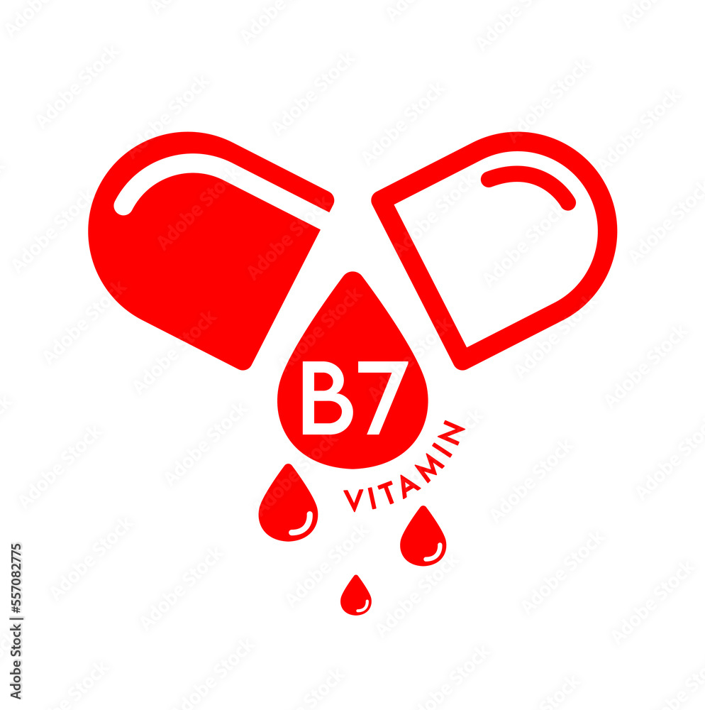 Vitamin B7 icon in capsule red form simple line isolated on a white ...