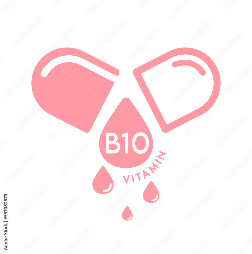 Vitamin B10 icon in capsule pink form simple line isolated on a white ...