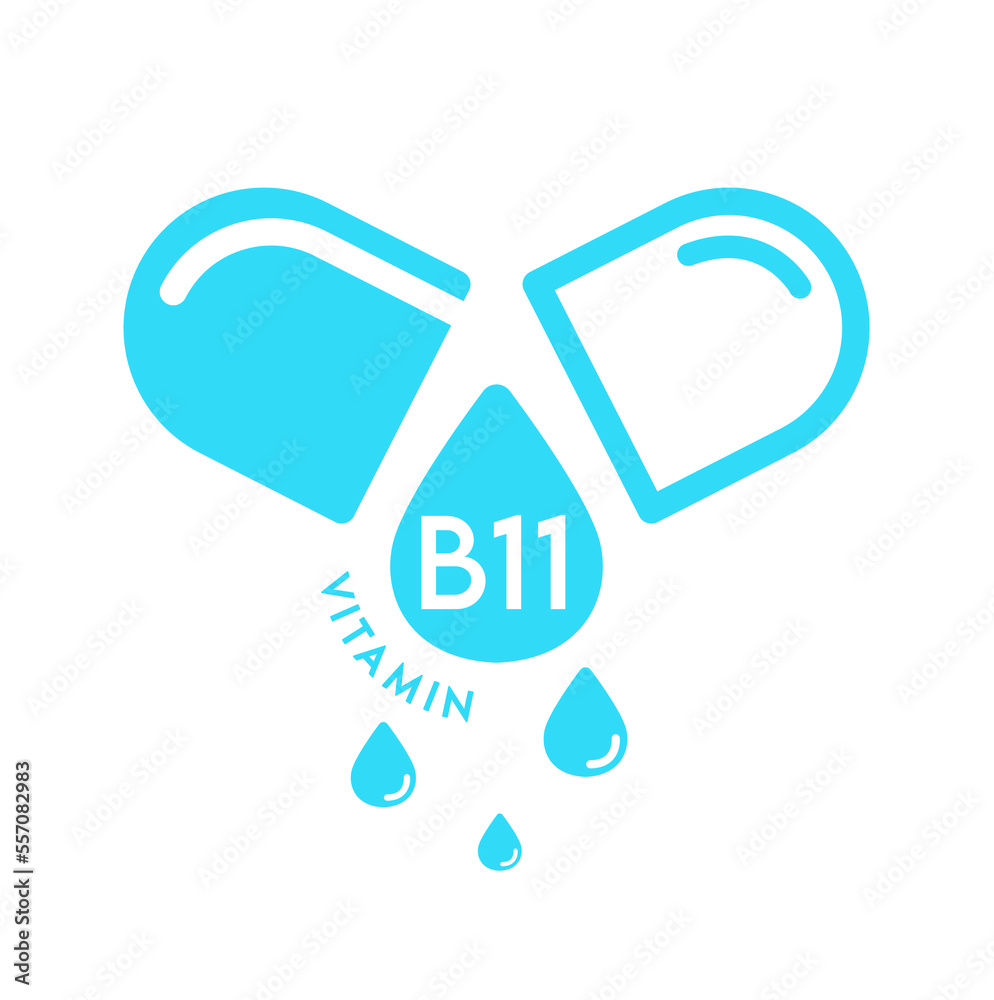 Vitamin B11 icon in capsule blue form simple line isolated on a white ...