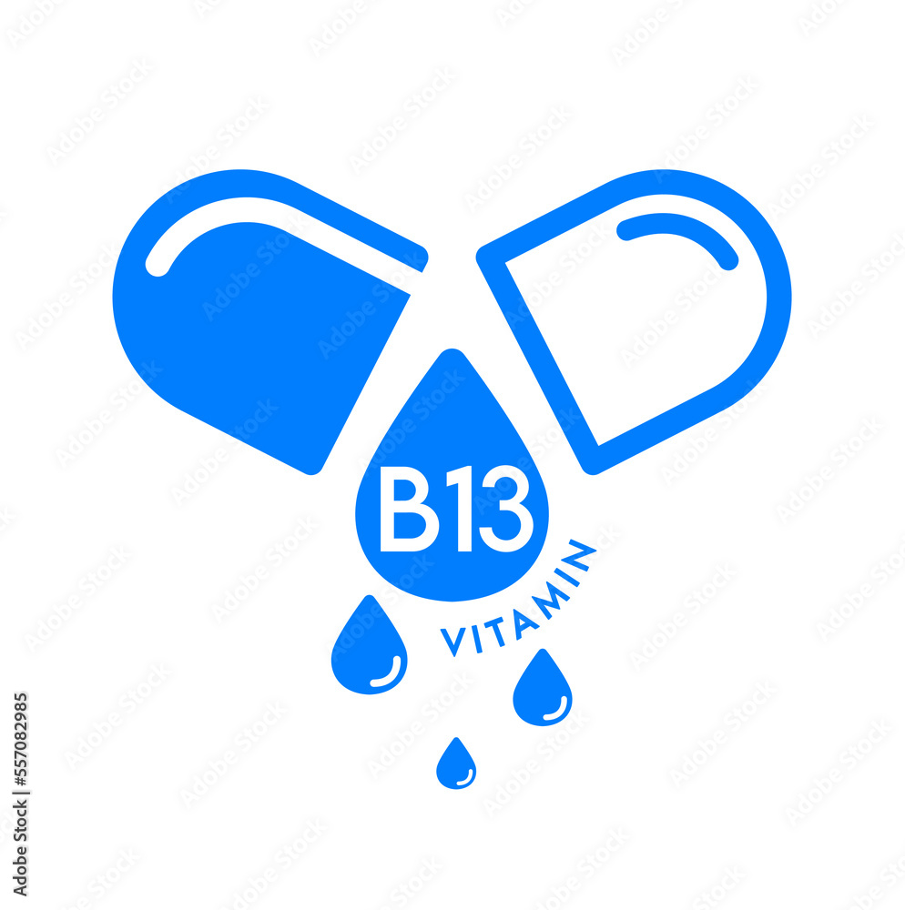 Vitamin B13 icon in capsule blue form simple line isolated on a white ...