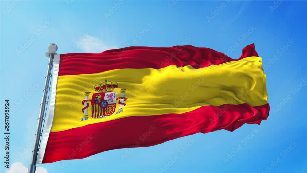Spain Flag Loop. Realistic 4K. 30 fps flag of the Spain. Spanish flag waving in the wind ...