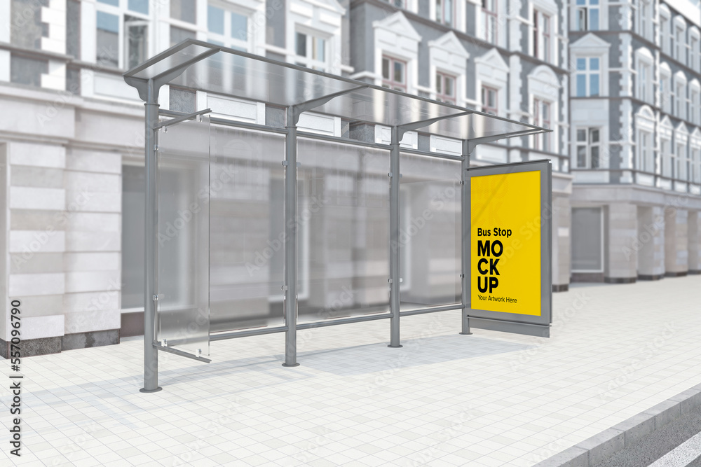 Bus Stop Billboard Bus Shelter Sinage Mockup 3d rendering Stock Photo ...
