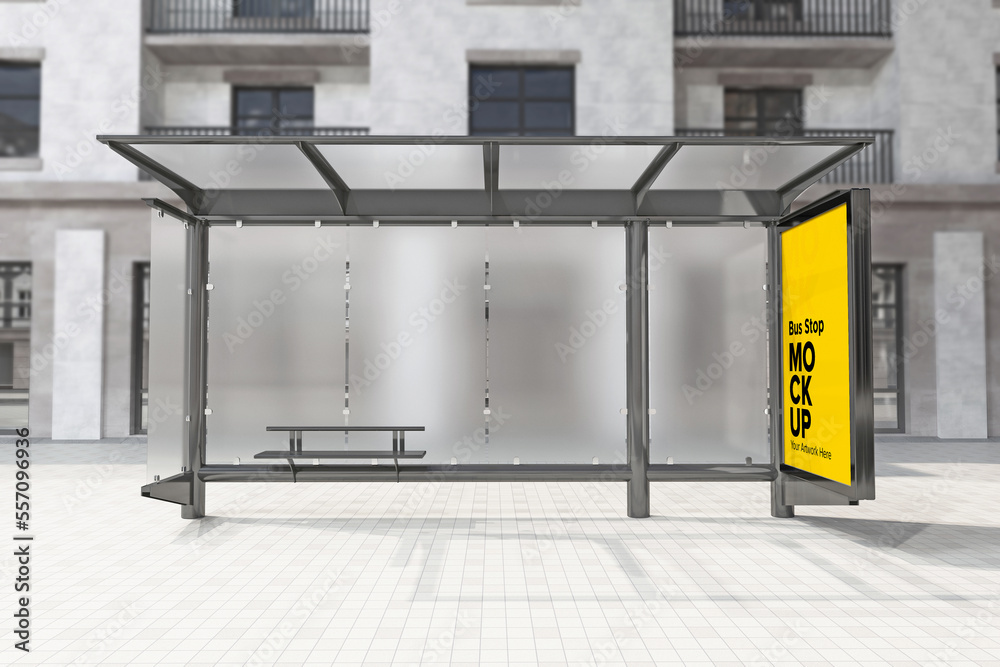 Bus Stop Billboard Bus Shelter Sinage Mockup 3d rendering Stock ...