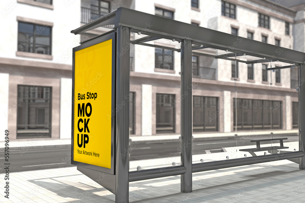 Bus Stop Billboard Bus Shelter Sinage Mockup 3d rendering Stock Photo ...
