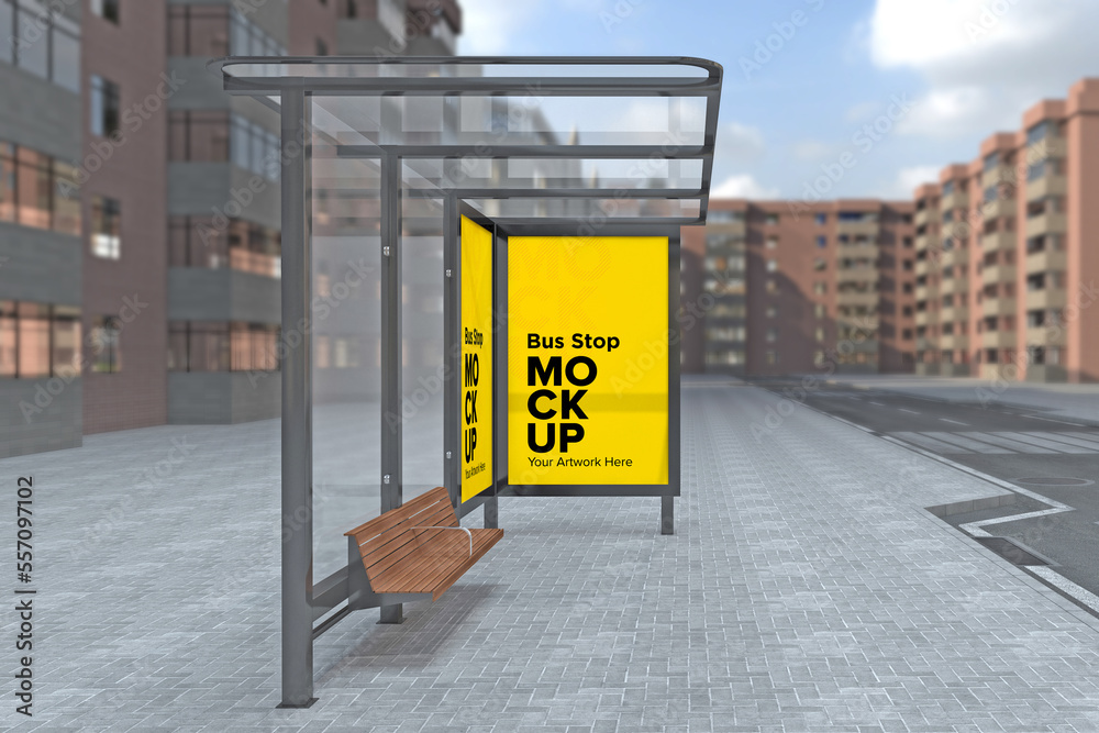 Bus Stop Billboard Bus Shelter Sinage Mockup 3d rendering Stock Photo ...