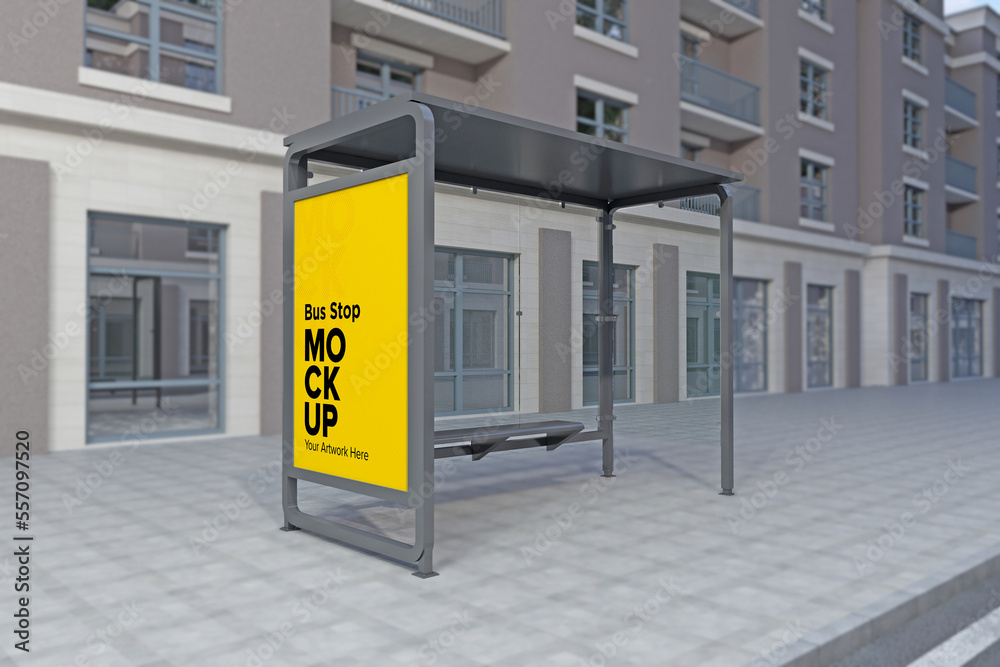 Bus Stop Billboard Bus Shelter Signage Mockup 3d rendering Stock ...