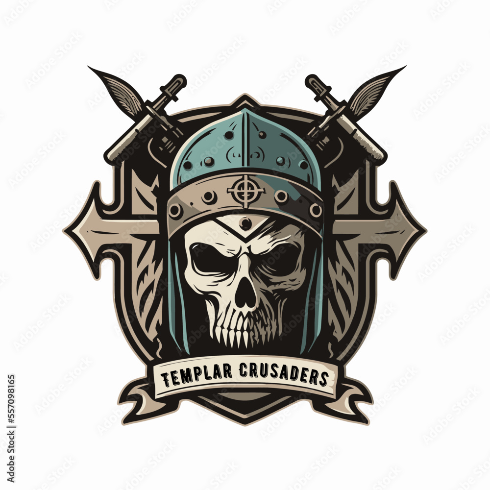 knight templar crusaders skull head logo mascot vector illustration ...
