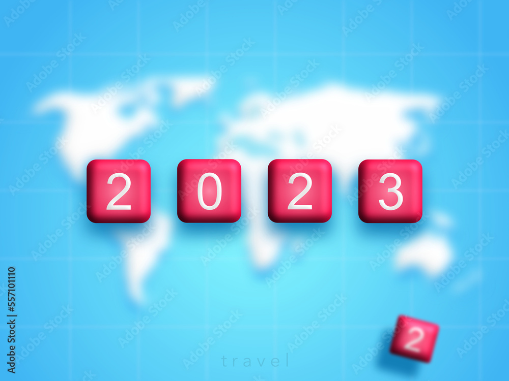 Travel concept celebrate the new year 2023. Red cube for countdown to ...