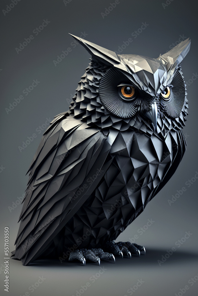 beautiful black polygon owl generative AI Stock Illustration | Adobe Stock