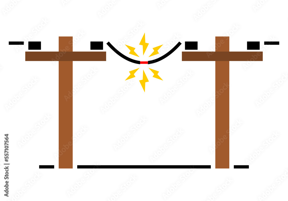 Broken electric wire of wooden high power voltage pole is damaged and ...