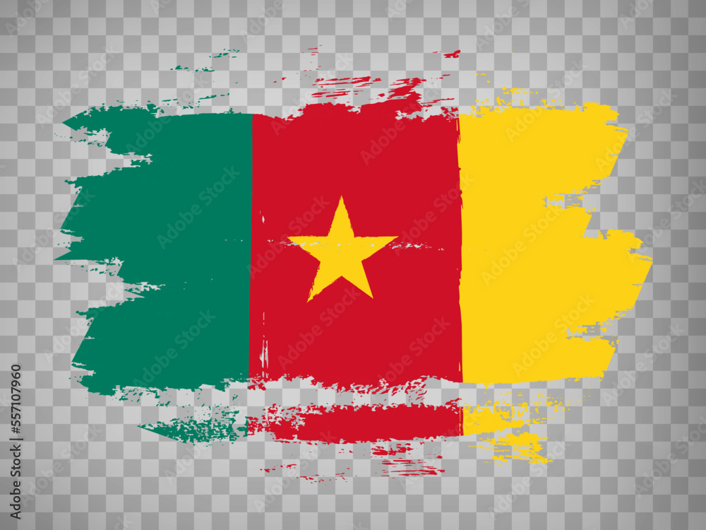 Flag of Cameroon brush stroke background. Flag Cameroon on transparent ...