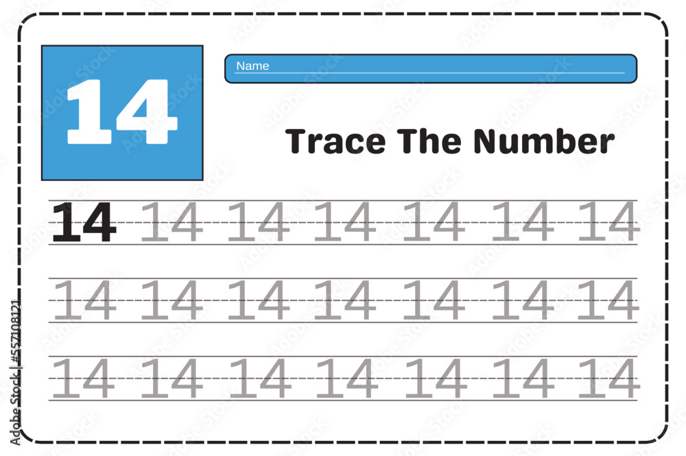 Number 14 tracing practice worksheet with Worksheet for learning ...