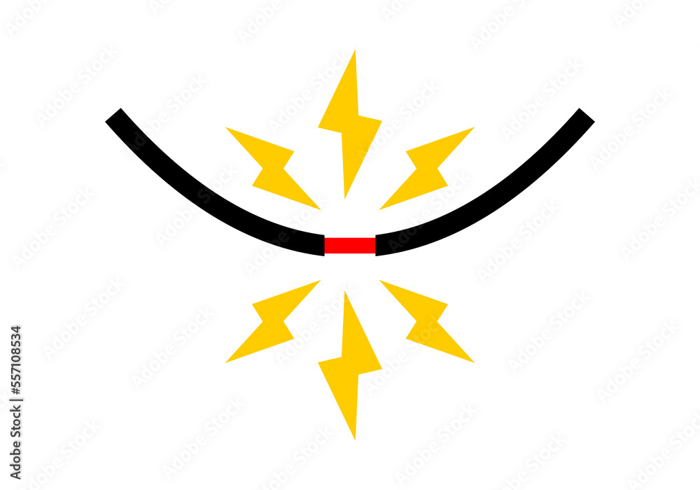 Damaged broken short circuit overload electrical electric wire with ...