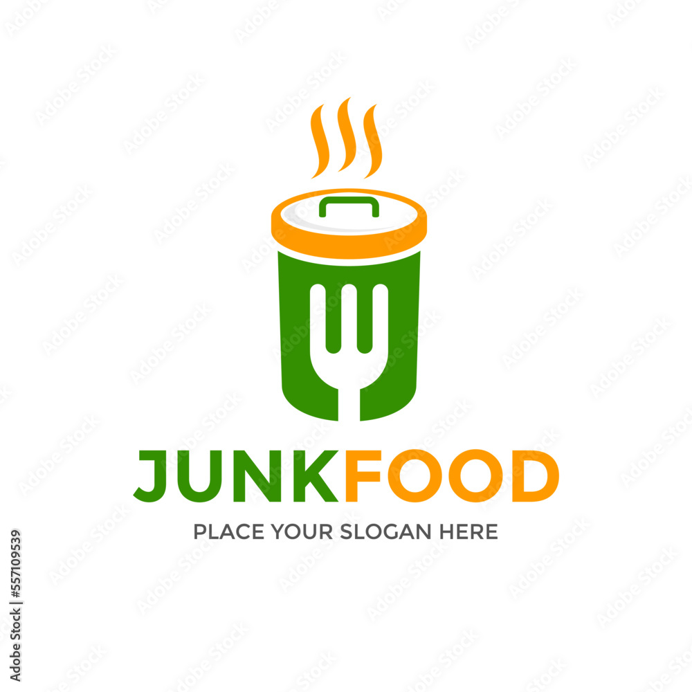 Junk food vector logo template. Design with trash and fork symbol ...