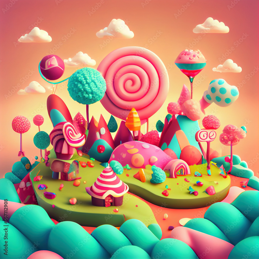 Beautiful fantasy sweet world background, candy land. Generative Ai ...
