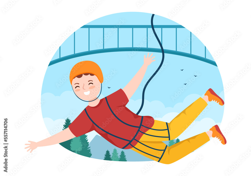 Bungee Jumping Illustration with a Person Wearing an Elastic Rope ...