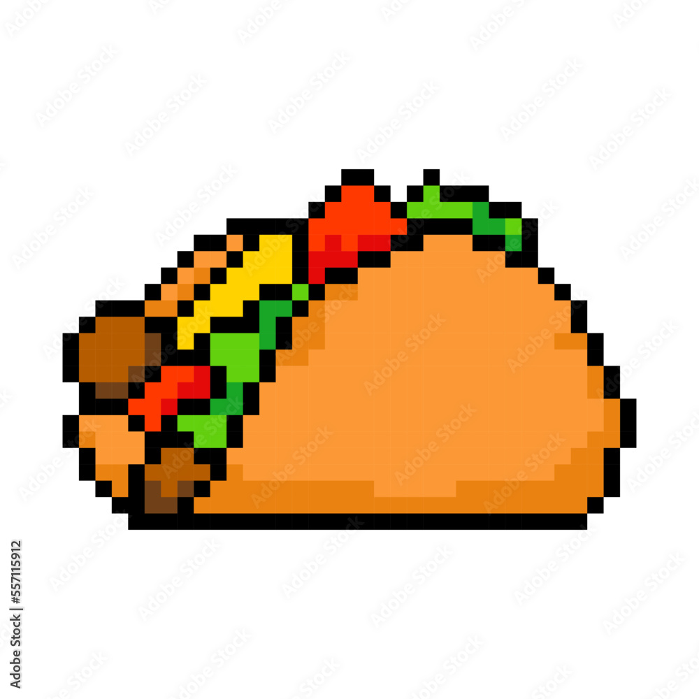 Pixel taco icon, 8Bit taco. Pixel Art Vector Illustration isolated on white background. Stock ...