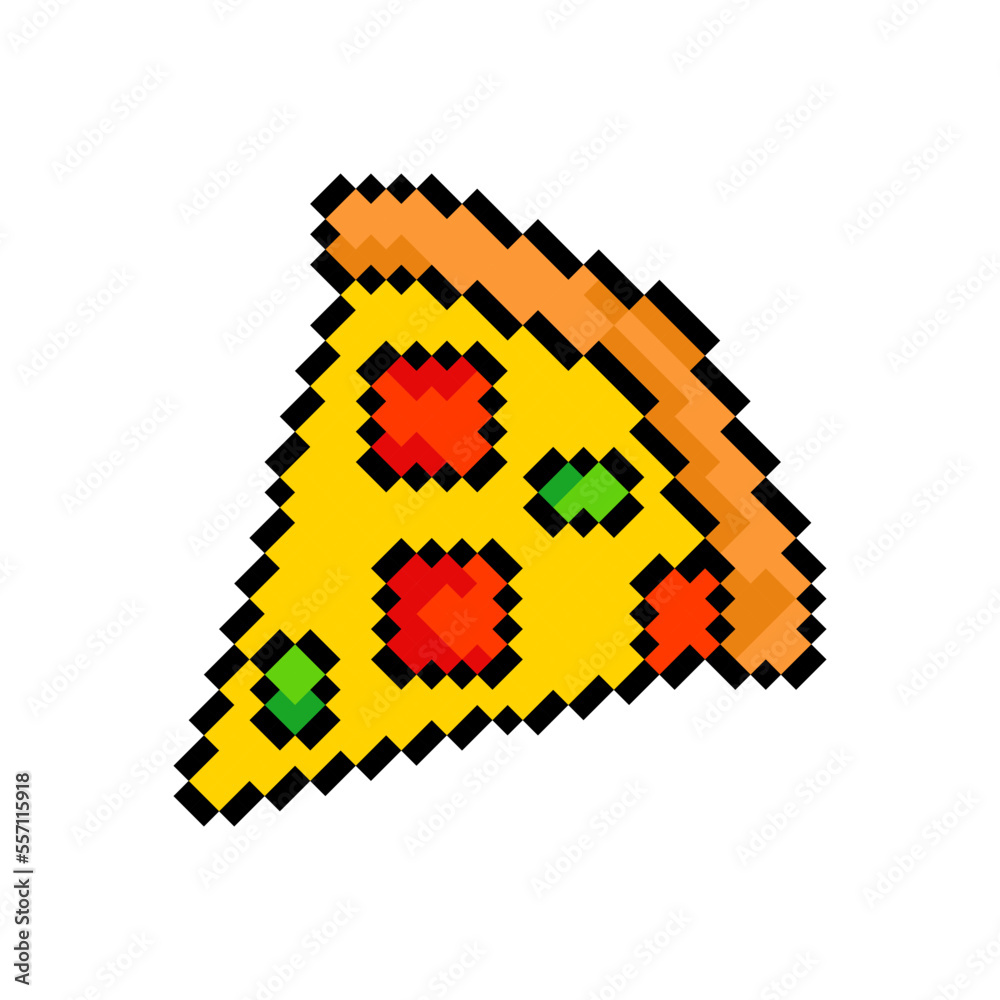Pixel pizza icon, 8Bit pizza. Pixel Art Vector Illustration isolated on ...