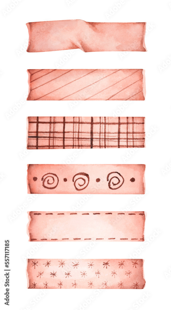 cute patterned washi tape strips. Isolated on white background. Torn ...