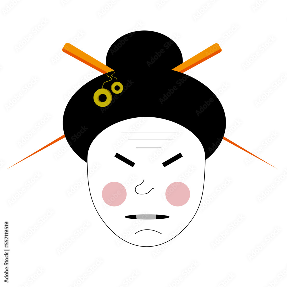 A performer's mask in a traditional Japanese kabuki theater. A ...