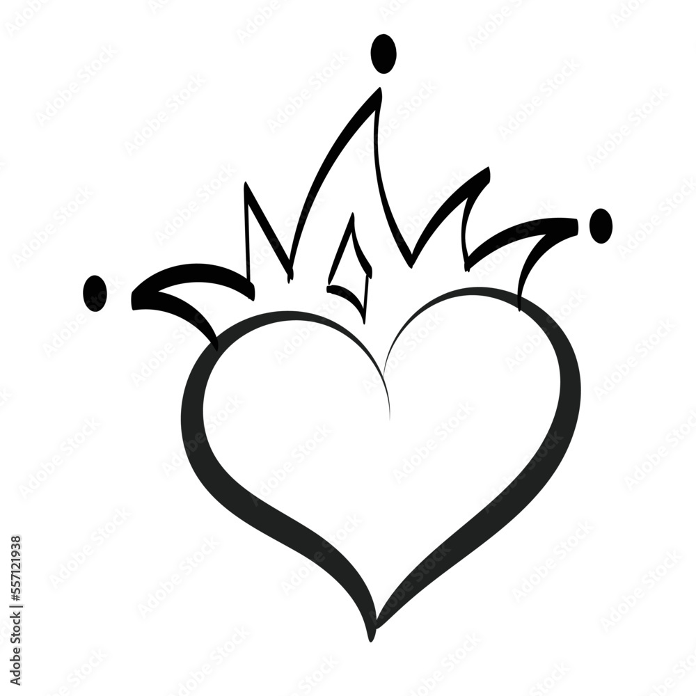 Hand drawn crowned heart. Doodle princess, king and queen crown on ...