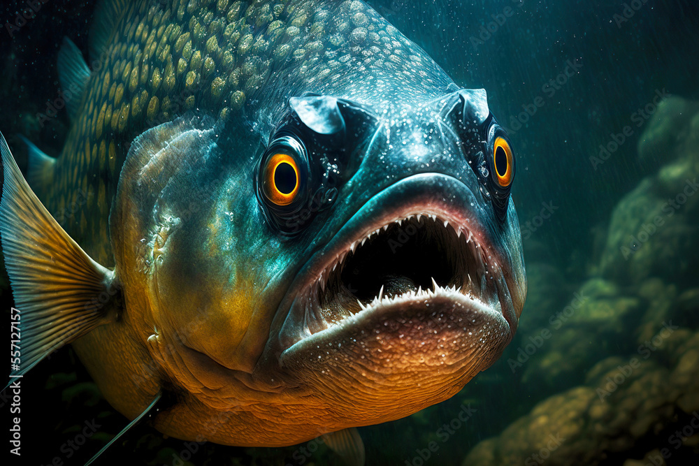 Large species of piranhas with open mouth with sharp teeth Stock ...
