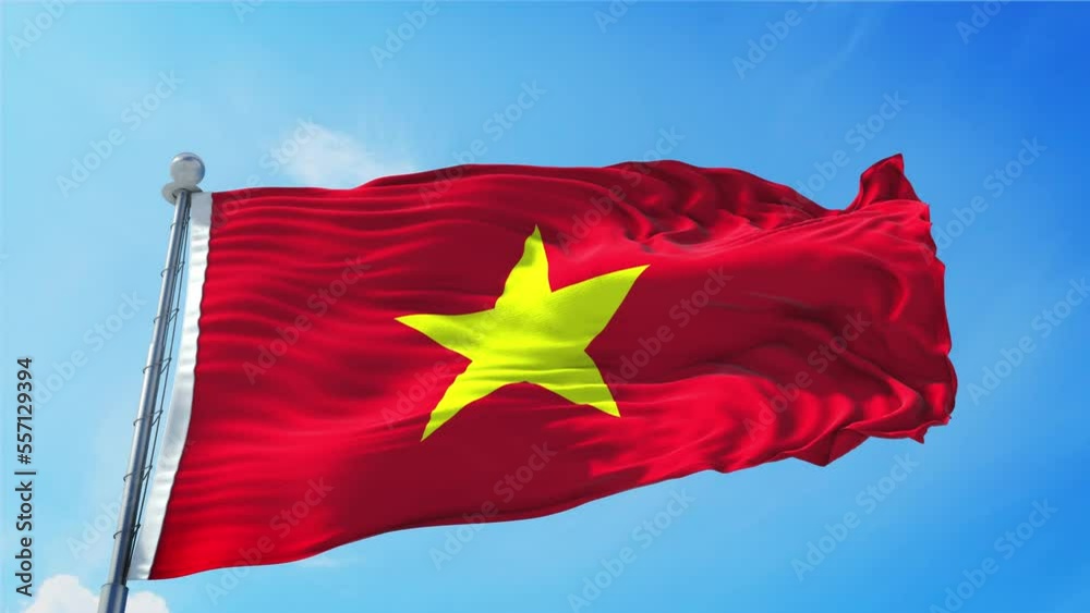 Vietnam Flag Loop. Realistic 4K. 30 fps flag of the Vietnam. Vietnam flag waving in the wind ...
