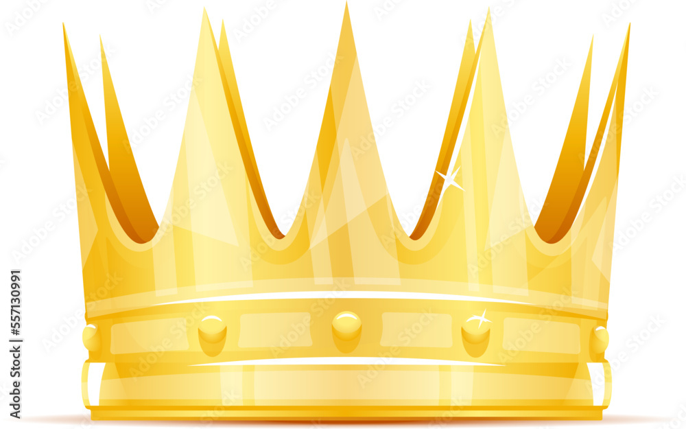 One golden King crown on side view isolated illustration, old power ...