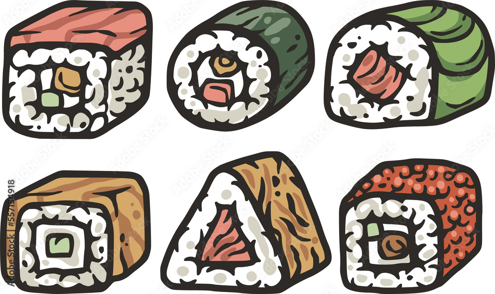 sushi, food, fish, asian food, seafood, salmon, shrimp, illustration ...