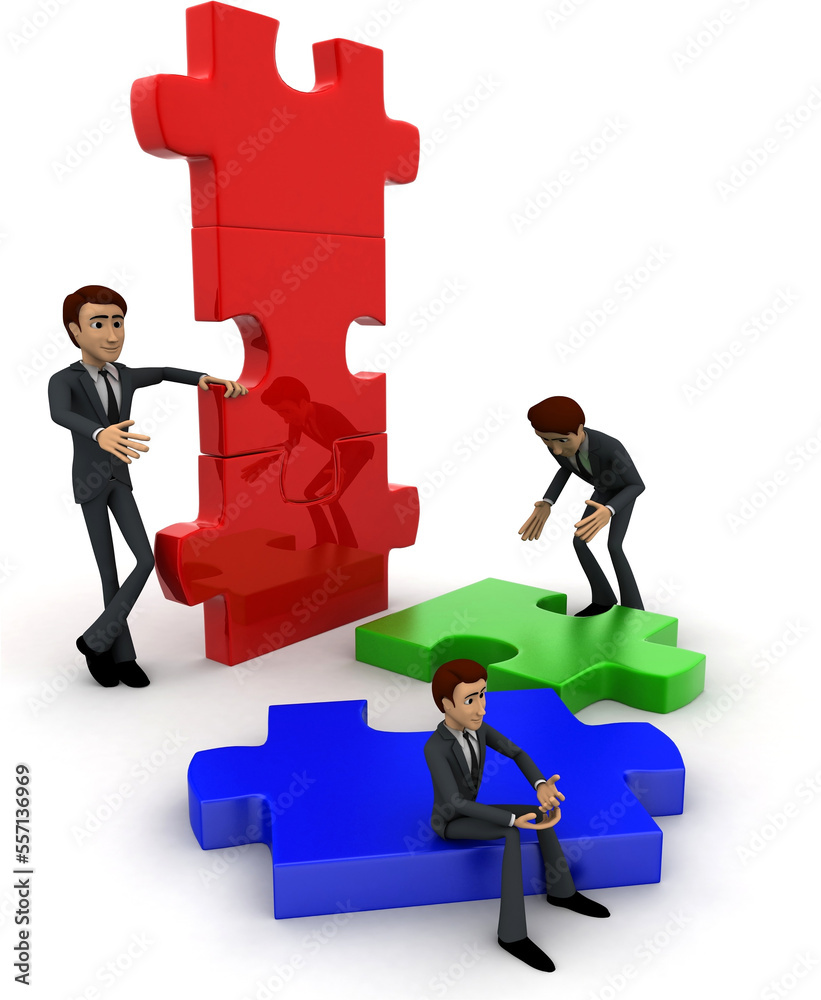 3d man build puzzle builing concept Stock Illustration | Adobe Stock