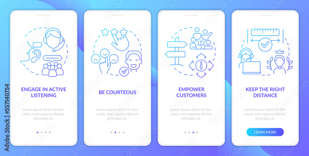 Call center customer service work blue gradient onboarding mobile app ...